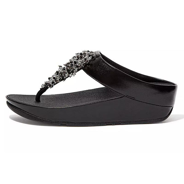 FitFlop Rumba Beaded Toe-Post Sandals All Black | Coconut Creek Gift Shop
